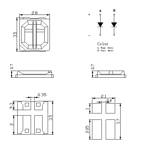 PCT2835 Bicolor SMD LED Chip 3000K 6500K Adjustable Led Smd Chip