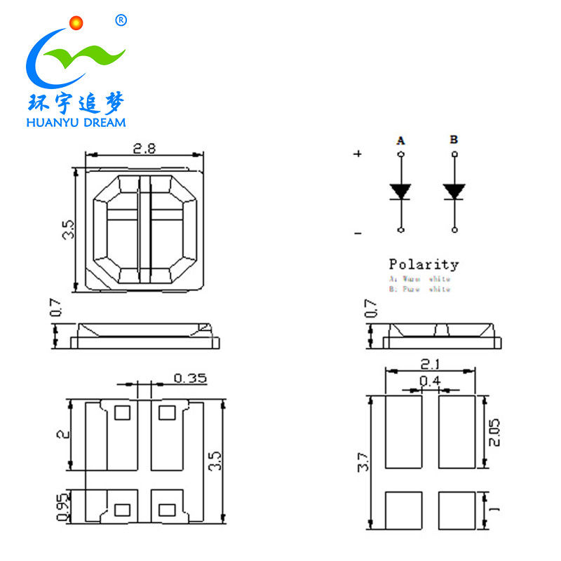 PCT2835 Bicolor SMD LED Chip 3000K 6500K Adjustable Led Smd Chip